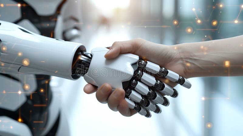 A Human and a Robot are Shaking Hands. AI Generated. Stock Illustration ...