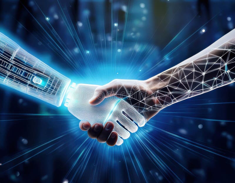 A Human and a Robot Shaking Hands, with a Glowing Neural Network ...