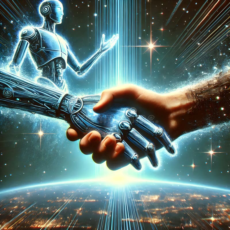 Human and Robot Shaking Hands Over Planet Earth Stock Illustration ...