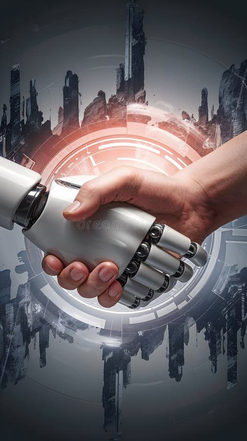Human and Robot Shaking Hands Symbolizing Collaboration and Unity Stock ...