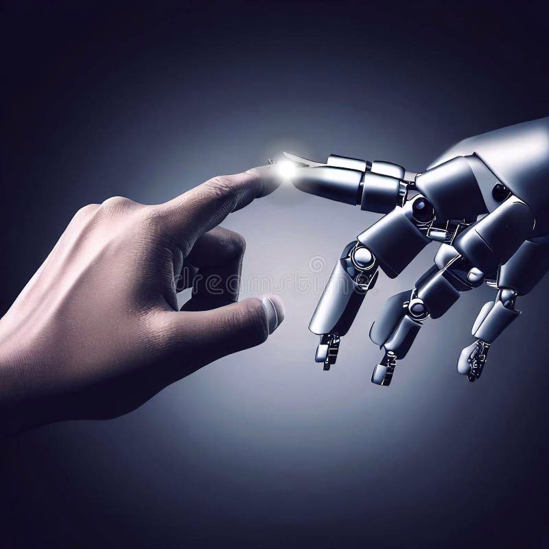 Human and robot touch stock illustration. Illustration of touch - 275101706