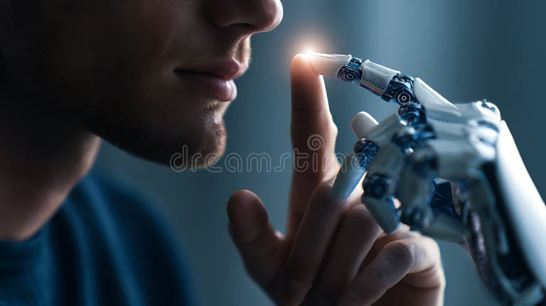Human and Robot Touching Fingers Symbolizing Artificial Intelligence ...