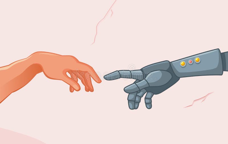 Human and Robot Touching Hands Artificial Intelligence Concept ...