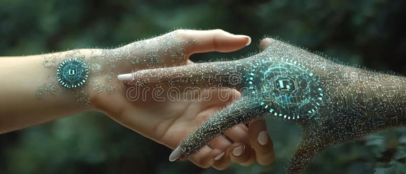 Human and Robot Touching Hands with Matching Digital Tattoos Stock ...