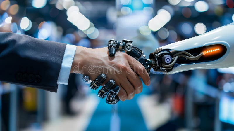 Human and Robot Unite in Handshake, Embodying Futuristic Collaboration ...