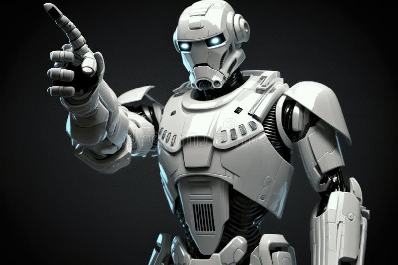Human Robot with White Robot Parts Pointing Finger, Created Using ...