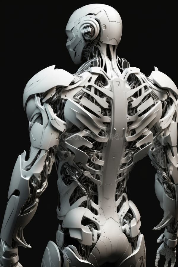 Human Robot with White Robot Parts Standing Backwards, Created Using ...