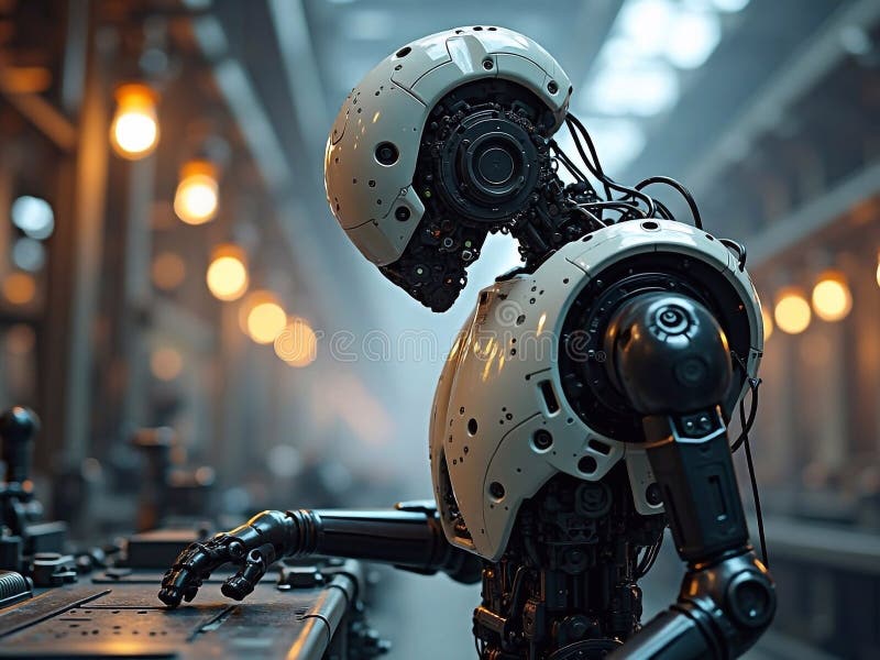 Human Robot Working in the Factory Stock Illustration - Illustration of ...