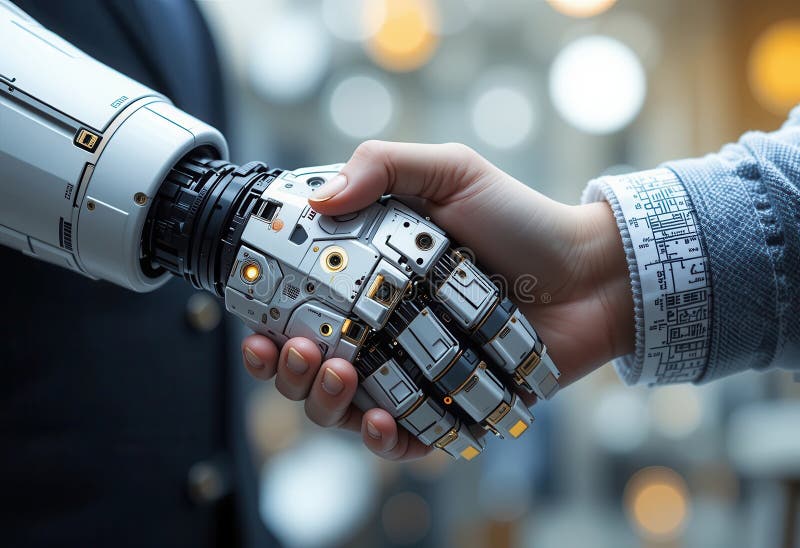 Human and Robot Hands Shaking in a Modern Technology Setting Stock ...