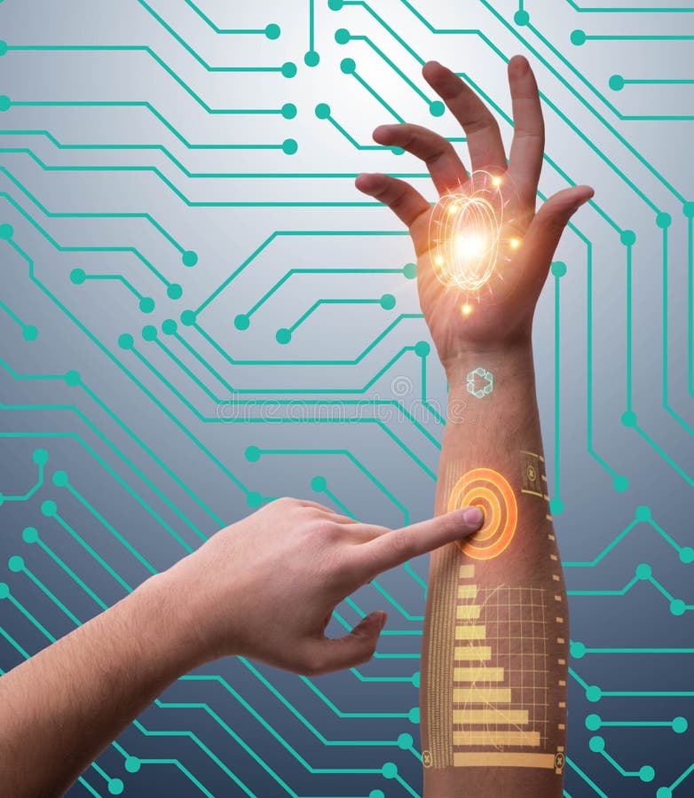 Human Robotic Hand in Futuristic Concept Stock Photo - Image of ...