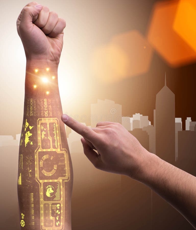 Human Robotic Hand in Futuristic Concept Stock Image - Image of banking ...