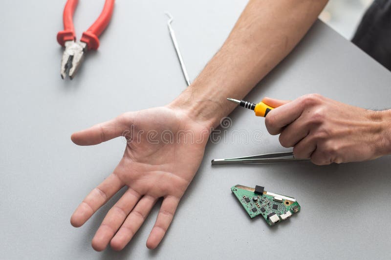 Human Robotic Hand in Futuristic Concept. Stock Photo - Image of ...