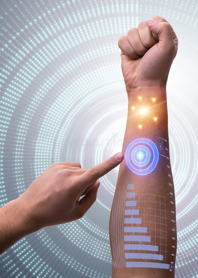 Human Robotic Hand in Futuristic Concept Stock Image - Image of ...