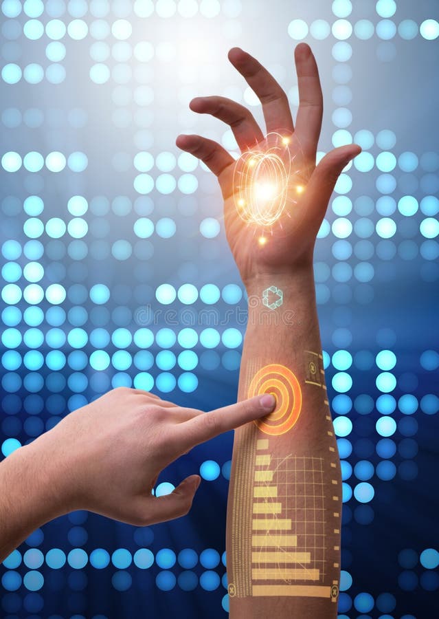 Human Robotic Hand in Futuristic Concept Stock Photo - Image of ...