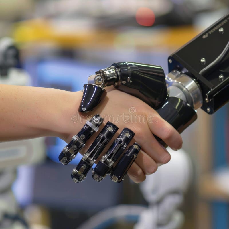 Human and Robotic Hand Interaction in Modern Tech Generative Ai Stock ...