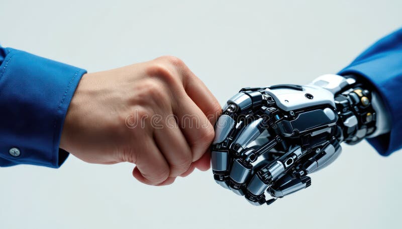 Human and Robotic Hands Clasped Together in Unity Stock Image - Image ...