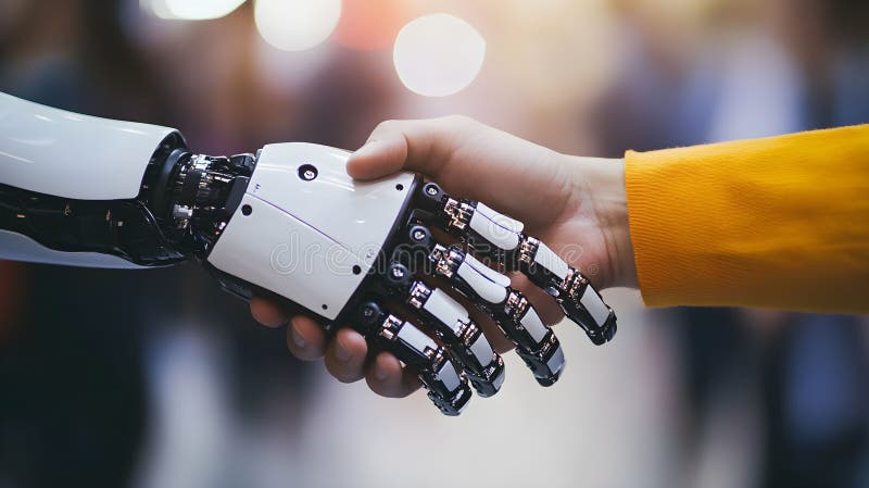 Human and Robotic Hands Meeting in a Gesture of Connection at a ...
