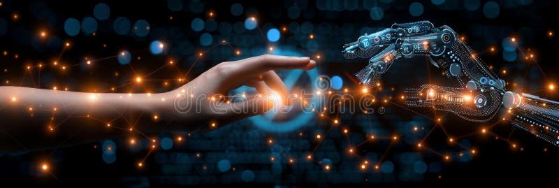 Human and Robotic Hands Reaching Across Intricate Digital Network in ...