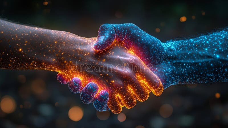 Human and Robotic Hands Shake, Symbolizing Collaboration between ...