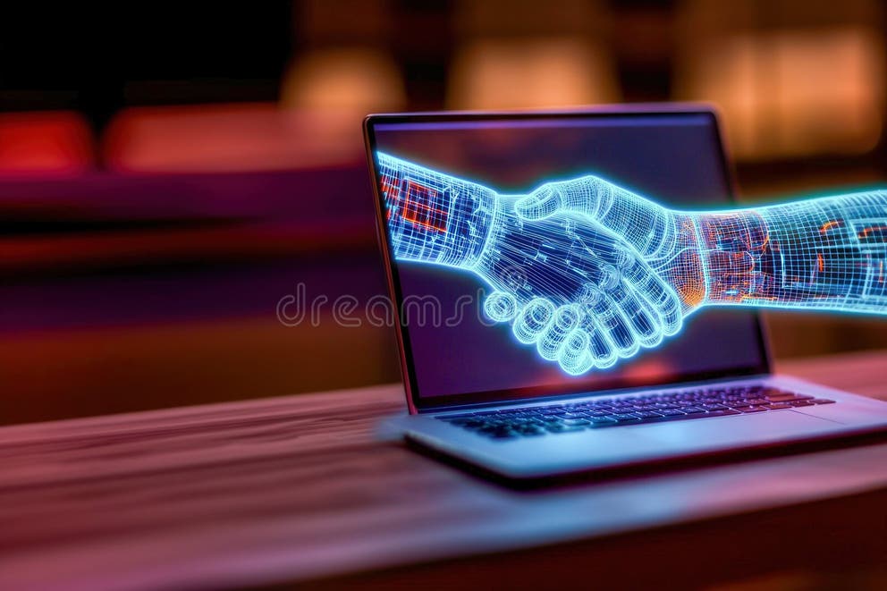 Human and Robotic Hands Shaking in a Digital Environment Stock ...