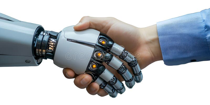 Human and Robotic Hands Shaking in a Symbolic Gesture of Innovation and ...