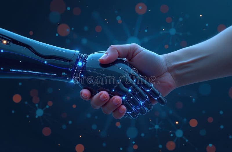 Human and Robotic Handshake Symbolizing Technology and Collaboration ...