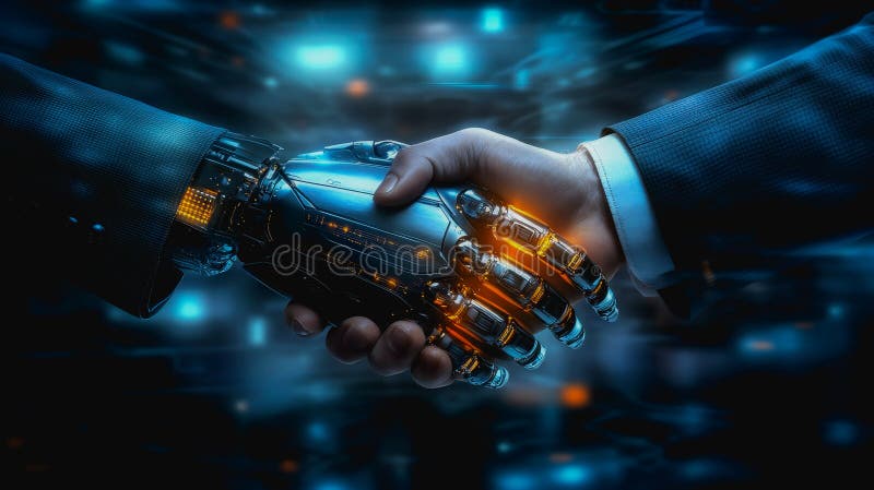 Human and Robotic Handshake Symbolizing Technology Collaboration with a ...
