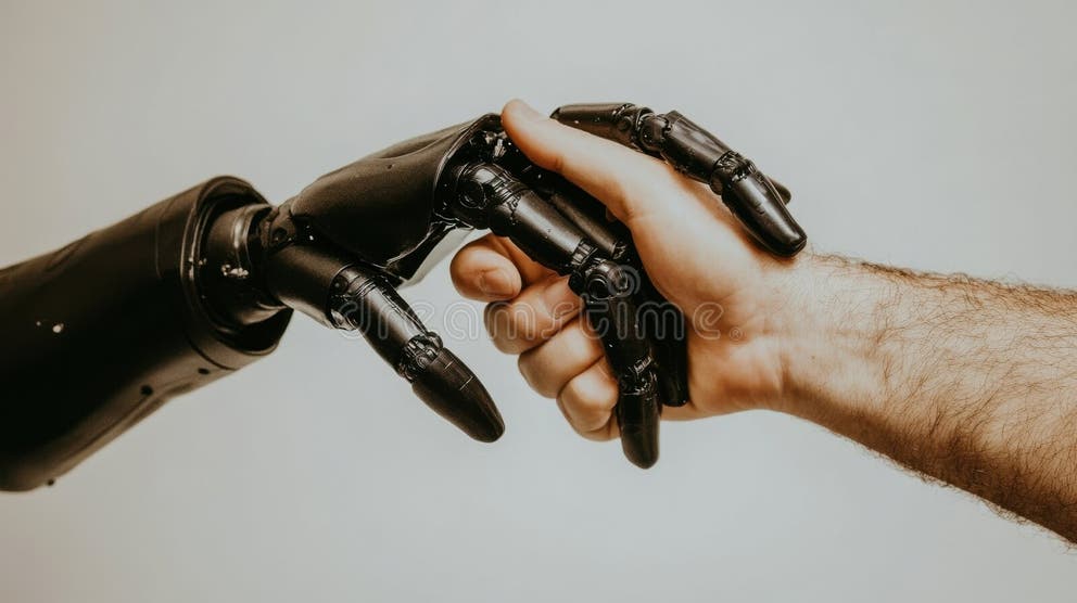 Human and Robotic Handshake Symbolizing Technology and Connection ...