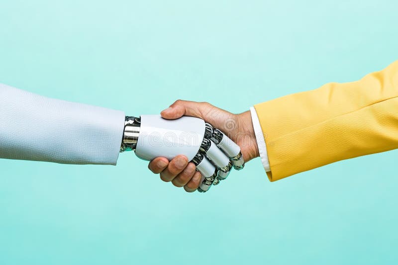 Human and Robotic Handshake Symbolizing Technology Partnership Stock ...