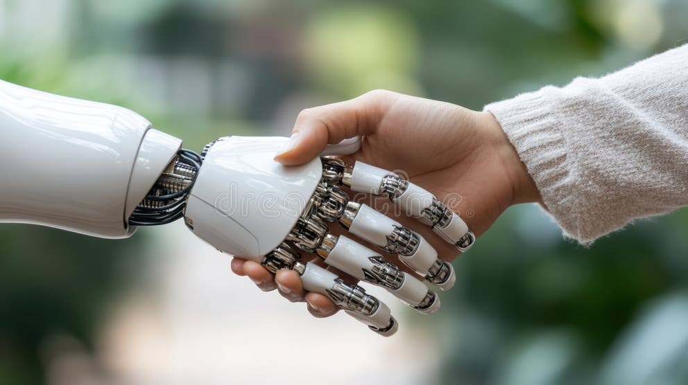 Human and Robotic Handshake Symbolizing Unity and Collaboration Stock ...
