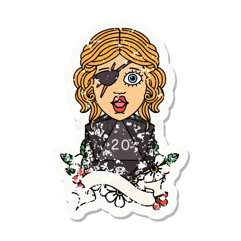 Human Rogue with Natural 20 Dice Roll Grunge Sticker Stock Vector ...