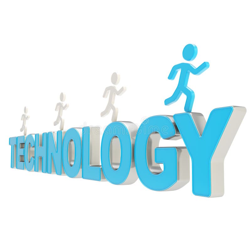 Human Running Figures Over the Word Technology Stock Illustration ...
