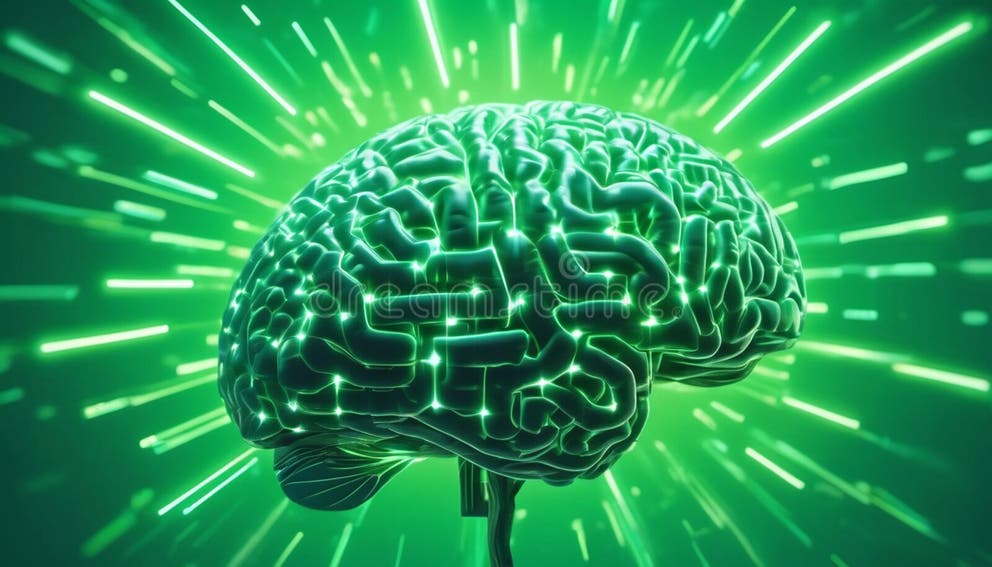 Human S Brain with Green Lights. Brain Activity Stock Illustration ...