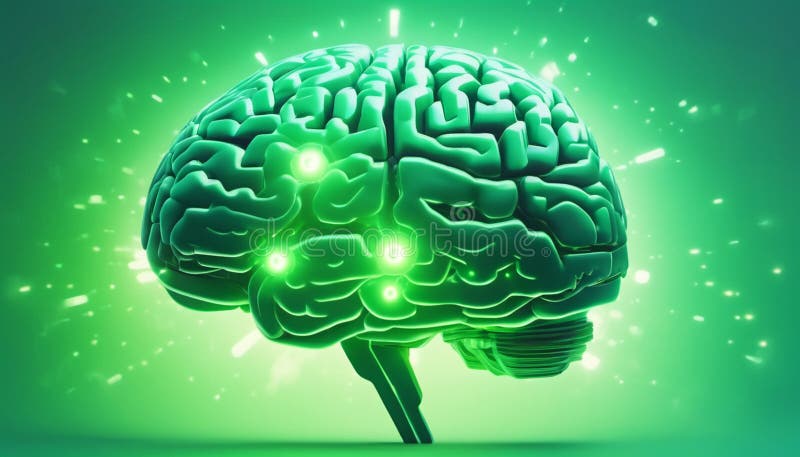 Human S Brain with Green Lights. Brain Activity Stock Illustration - Illustration of green ...