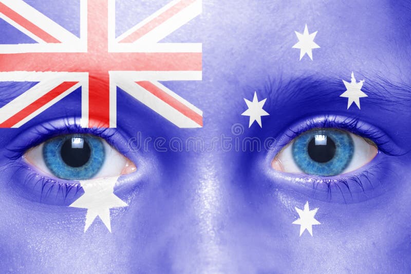 Human`s Face with Australian Flag Stock Photo - Image of conflict ...