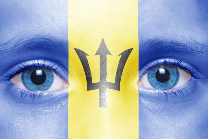 Human`s Face with Barbados Flag Stock Photo - Image of american, ensign ...