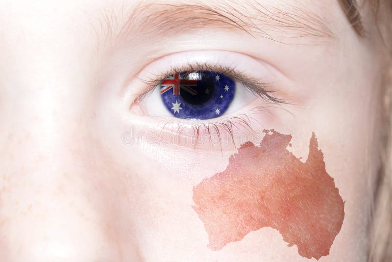 Human& X27;s Face with National Flag and Map of Australia. Stock Image ...
