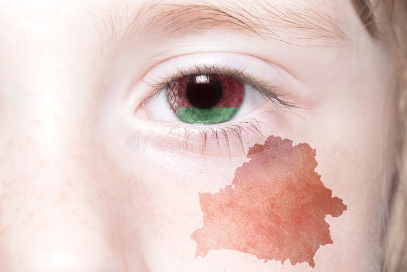 Human& X27;s Face with National Flag and Map of Belarus. Stock Image ...
