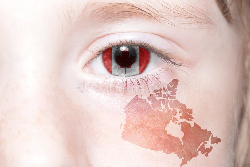 Human& X27;s Face with National Flag and Map of Canada. Stock Image ...