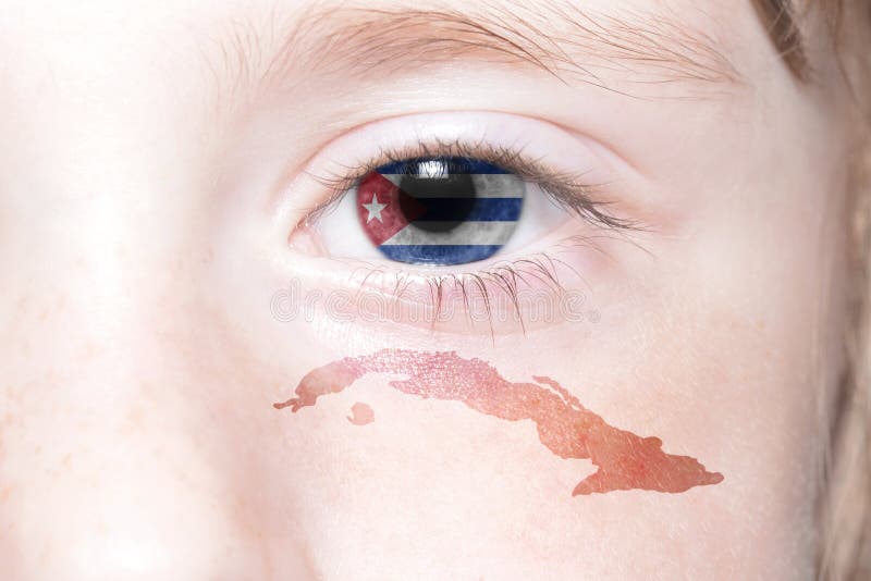 Human& X27;s Face with National Flag and Map of Cuba Stock Photo ...