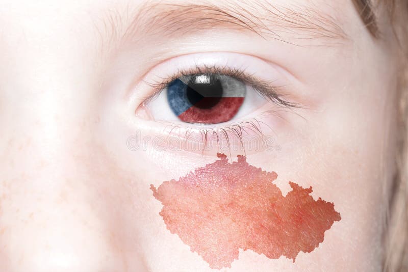 Human& X27;s Face with National Flag and Map of Czech Republic. Stock ...