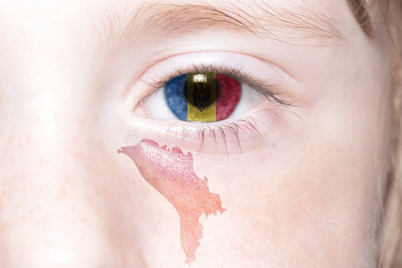 Human& X27;s Face with National Flag and Map of Moldova. Stock Image ...