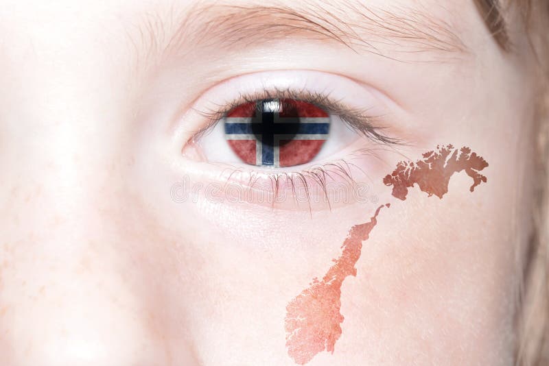 Human& X27;s Face with National Flag and Map of Norway. Stock Photo ...