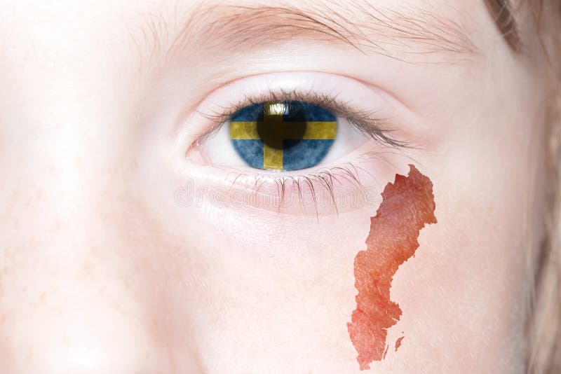 Human& X27;s Face with National Flag and Map of Sweden. Stock Image ...