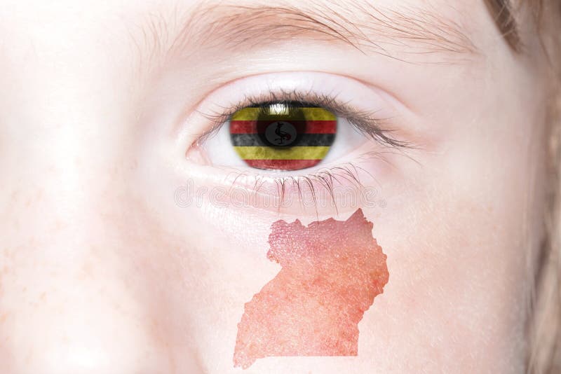 Human`s Face with National Flag and Map of Uganda. Stock Photo - Image ...