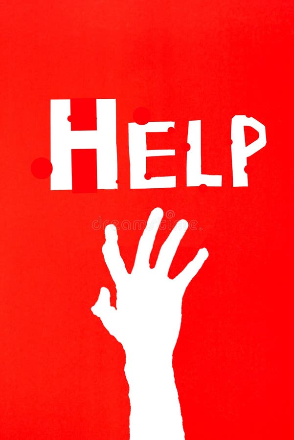 Human`s Hand Reaching Out for Help on Red Background with Letter Stock ...