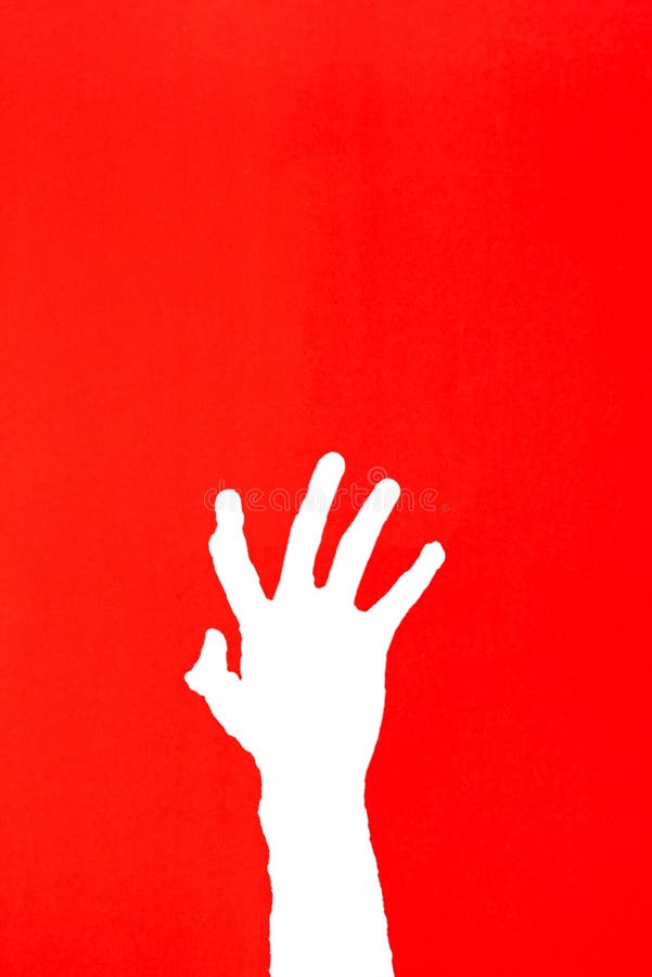 Human`s Hand Reaching Out for Help on Red Background Stock Illustration ...