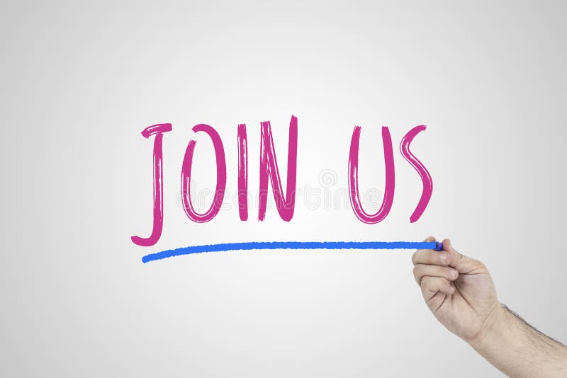 Human`s Hand Writing Join Us on Whiteboard. Stock Image - Image of ...