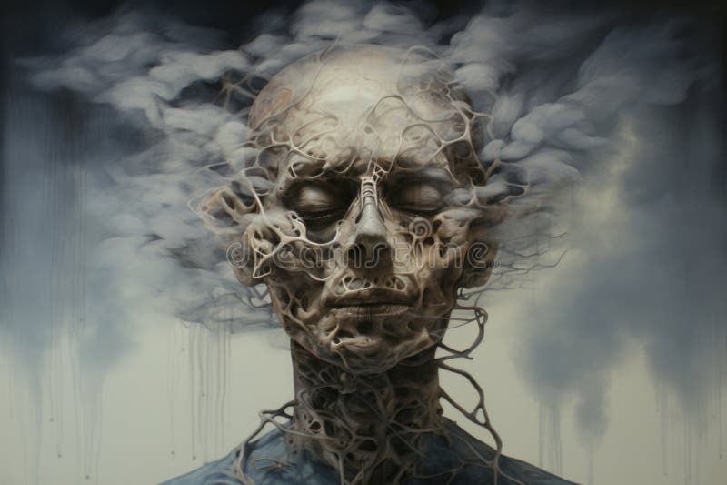 Human Self-destruction Concept. Man Dissolving into Smoke on a Dark ...