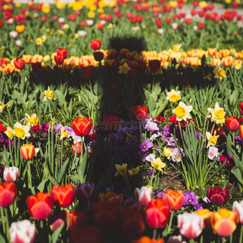 Human Shadow Cast on Vibrant Spring Flowers Stock Illustration ...
